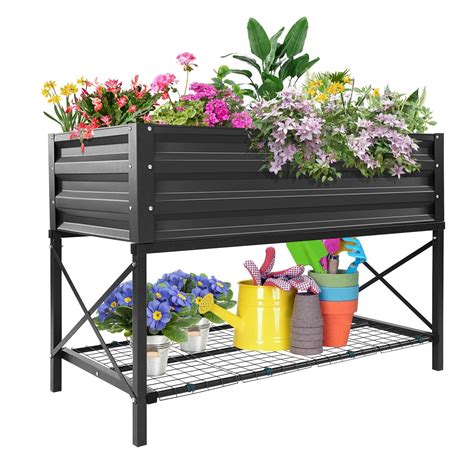 Funcid Steel Rectangular Raised Garden Bed With Legs Elevated Planter