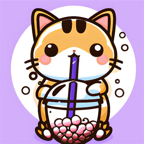 Chibi Cat Drinking Bubble Tea · Creative Fabrica