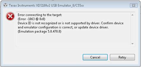 Xds V Connection Error Processors Forum Processors Ti E E Support Forums