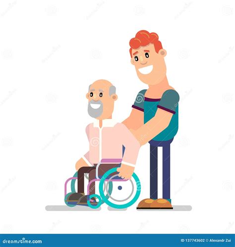 Muchacho Y Abuelo Jovenes En Una Silla De Ruedas Ilustración Del Vector