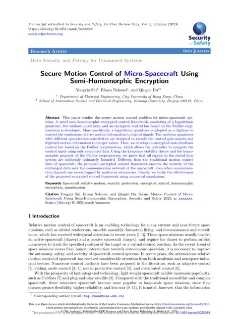 Pdf Secure Motion Control Of Micro Spacecraft Using Semi Homomorphic