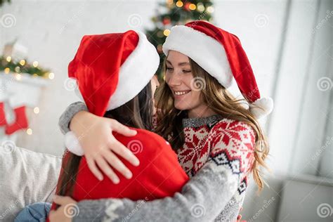 Happy Lesbian Woman In Santa Hat Stock Image Image Of Event Sweaters