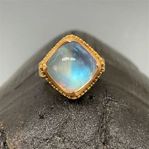 Steven Battelle 126 Carats Rainbow Moonstone 22k Gold Ring For Sale At
