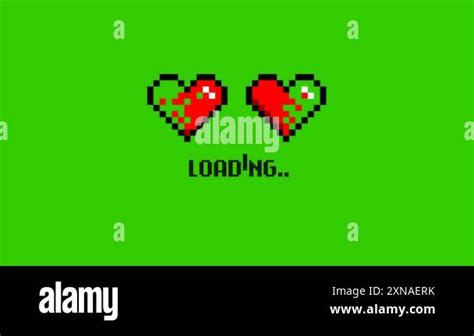 Retro Heart Pixel Loading Bar Animation Green Screen And Loop Animation