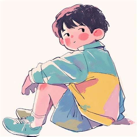 振り返る少年｜イラスト・フリー素材なら「シンテリ」