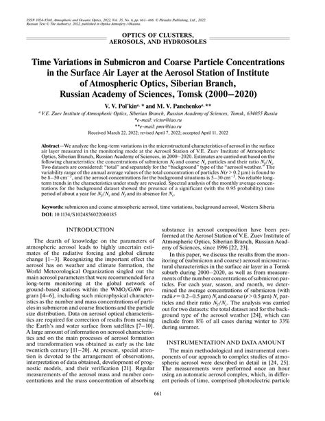 Pdf Time Variations In Submicron And Coarse Particle Concentrations