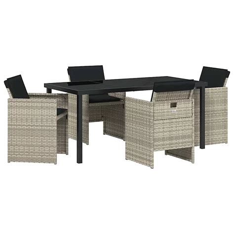 Modern Garden Dining Set 5 Pcs Light Grey Poly Rattan