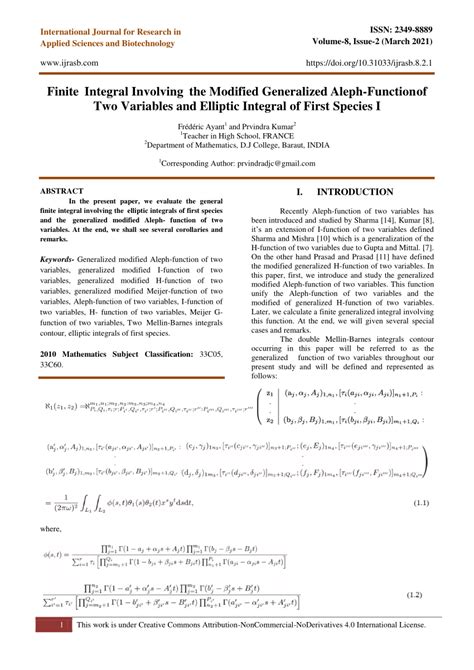Pdf Finite Integral Involving The Modified Generalized Aleph Function Of Two Variables And