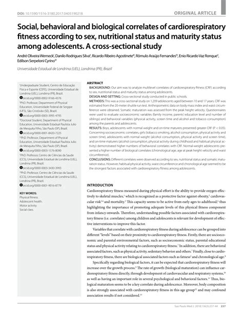 Pdf Social Behavioral And Biological Correlates Of Cardiorespiratory