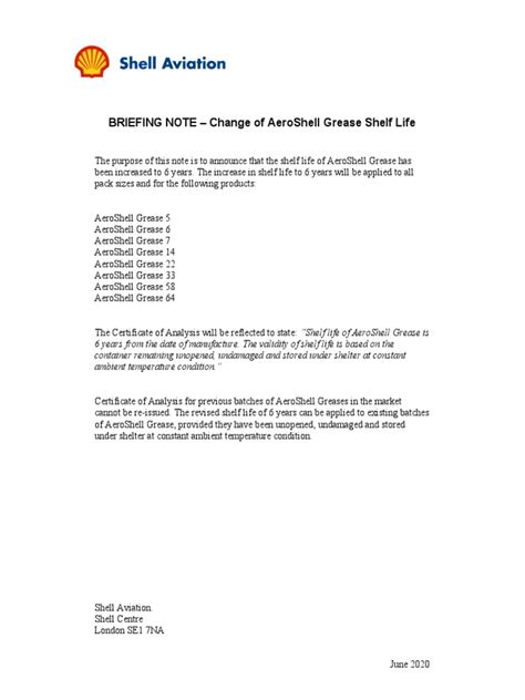 Shelf Life Aeroshell 3 To 6 Years Pdf