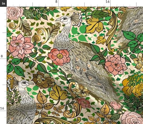 Peacock Rococo In Pastel Tones Large Fabric Spoonflower