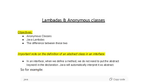 10 Lambdas And Anonymous Classes Overview And Key Concepts Studocu