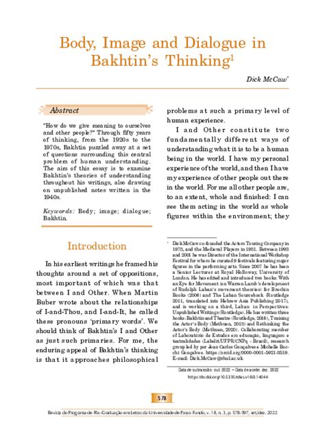 Pdf Body Image And Dialogue In Bakhtins Thinking