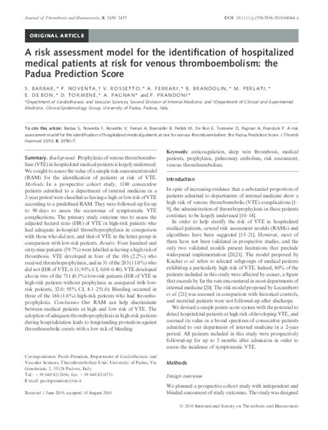 Pdf A Risk Assessment Model For The Identification Of Hospitalized