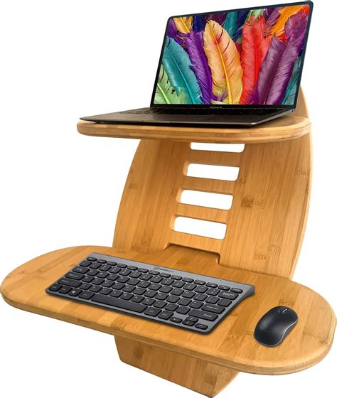 Portable Bamboo Standing Desk Converter 8 Level Height Adjustment