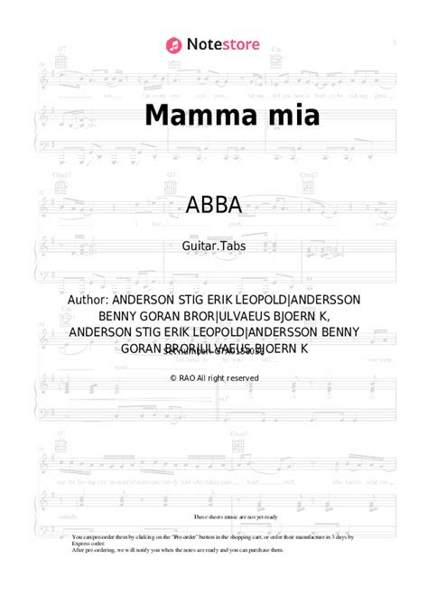 Mamma Mia Tabs Guitar Abba In Note Guitartabs Sku Gta0158032