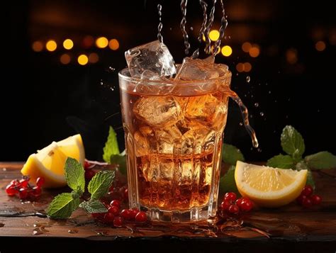 Premium Photo Iced Tea In A Glass With A Straw On A Wooden Board With