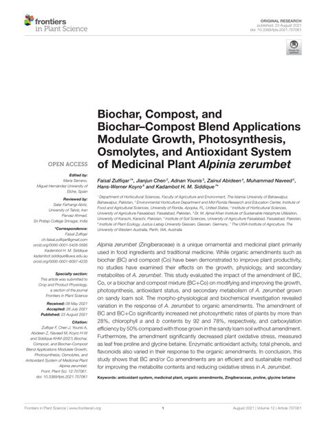 Pdf Biochar Compost And Biochar Compost Blend Applications Modulate Growth Photosynthesis