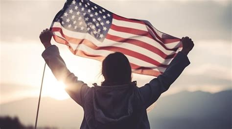 Premium Ai Image Young Joyful Woman Shoulders American Flag Salute