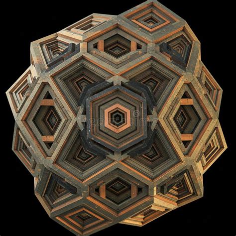 Geometric Structure With A Complex Three Dimensional Design Featuring Interlocking Polygons