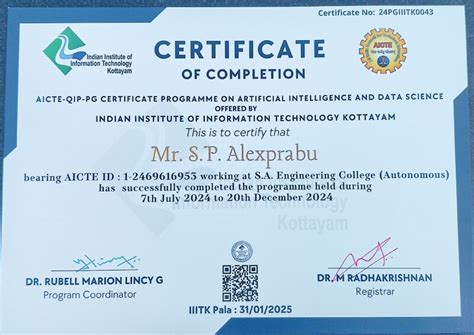 Ai Datascience Iiitkottayam Aicte Artificialintelligence Lifelonglearning Achievement
