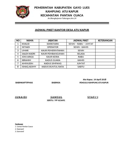 Jadwal Piket Pdf