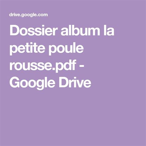 Dossier Album La Petite Poule Rousse Pdf