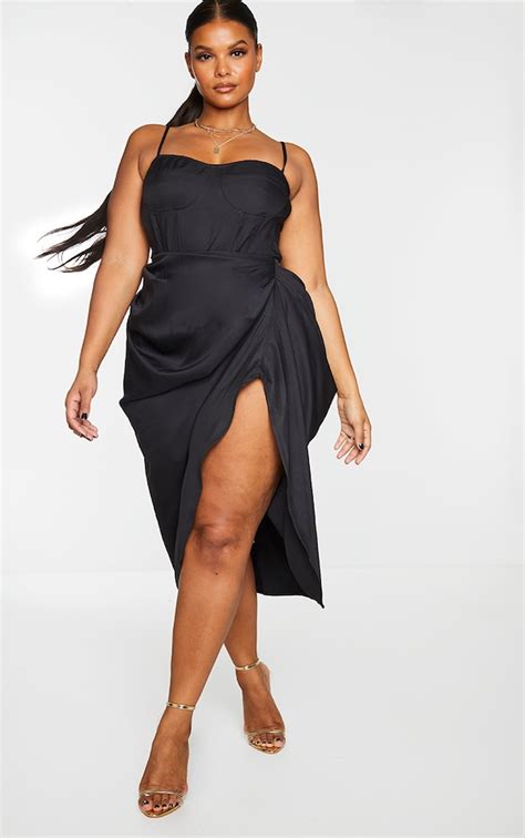 Plus Black Structure Corset Top Plus Size Prettylittlething Aus