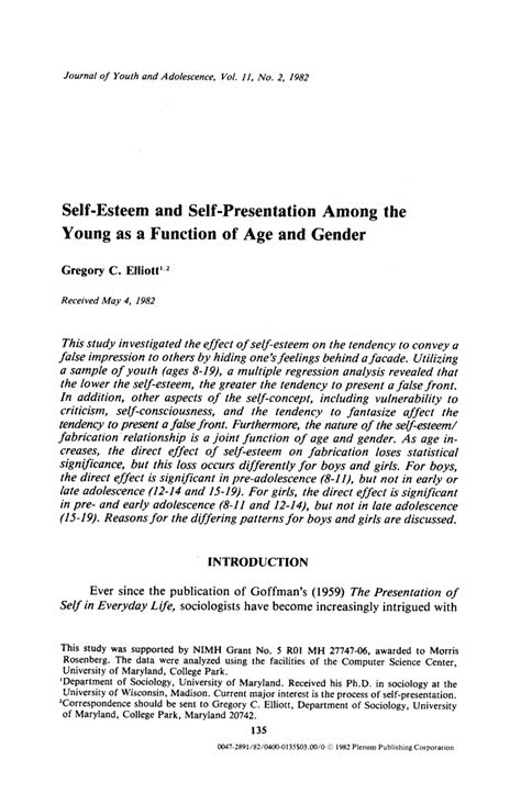 Pdf Self Esteem And Self Presentation Among The Young As A Function