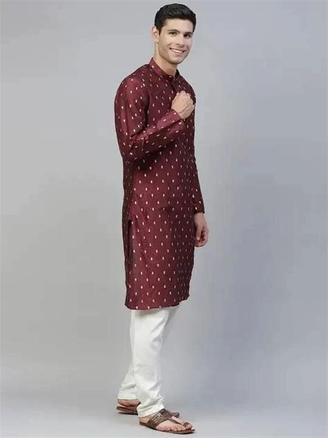 Cotton Maroon Printed Kurta Pyjama Set At ₹ 800piece Silk Kurta Set