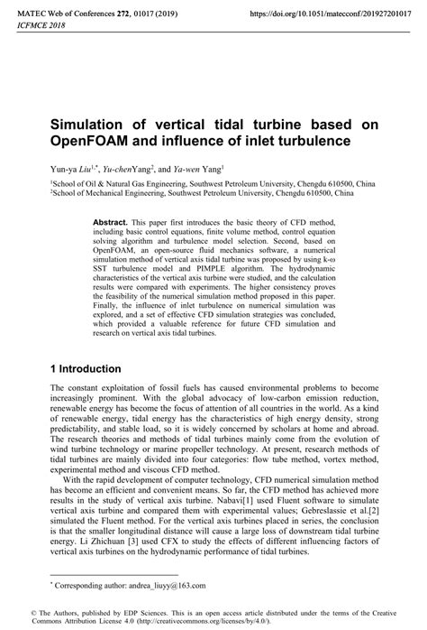 Pdf Simulation Of Vertical Tidal Turbine Based On Openfoam And
