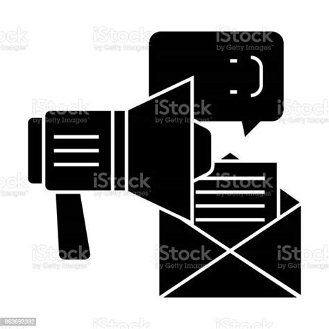 홍보 광고스피커 이메일 채팅 아이콘 벡터 격리 된 배경에 검은 그림 기호 Brand Name Online Messaging