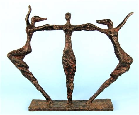 Brutalist Mid Century Mod Three Nude Female Dancers Bronzed Cast Iron