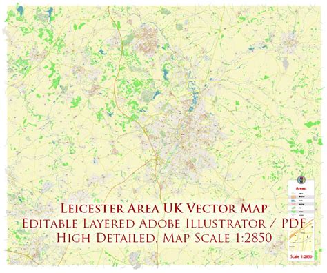 Leicester Uk Pdf Vector Map City Plan High Detailed Street Map