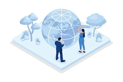 지속 가능성 친환경 기술 아이소메트릭 벡터로 지구를 구하려는 사람들 프리미엄 벡터