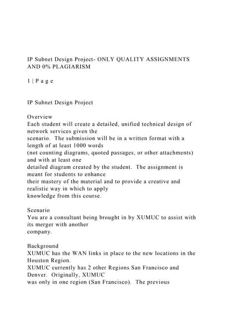 ip subnet design project only quality assignments and 0 plag docx