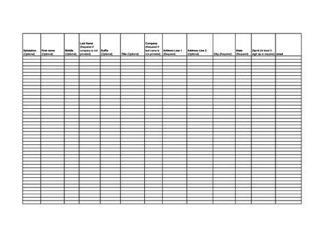 Excel Template List