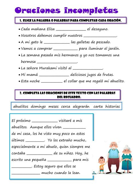 Hojas De Trabajo De Oraciones Para Segundo Grado 50 Oraciones Hojas