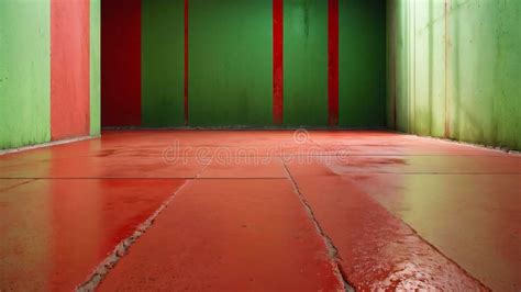 The Foreground Is A Bright Red Concrete Floor With Realistic Roughness