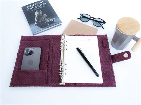 A5 Planner Binder Taupe Maroon Python Leather Etsy