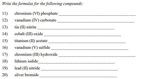 Solved Write The Formulas For The Following Compounds Chegg