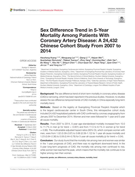 Pdf Sex Difference Trend In 5 Year Mortality Among Patients With