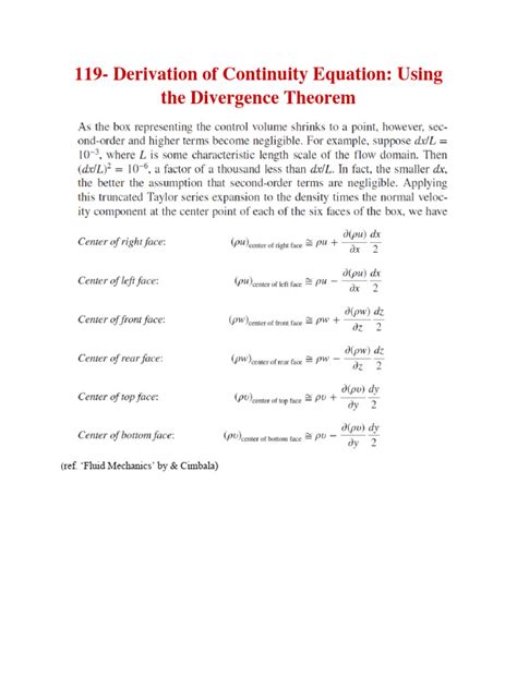 119 Derivation Of Continuity Equation Using The Divergence Theorem Pdf