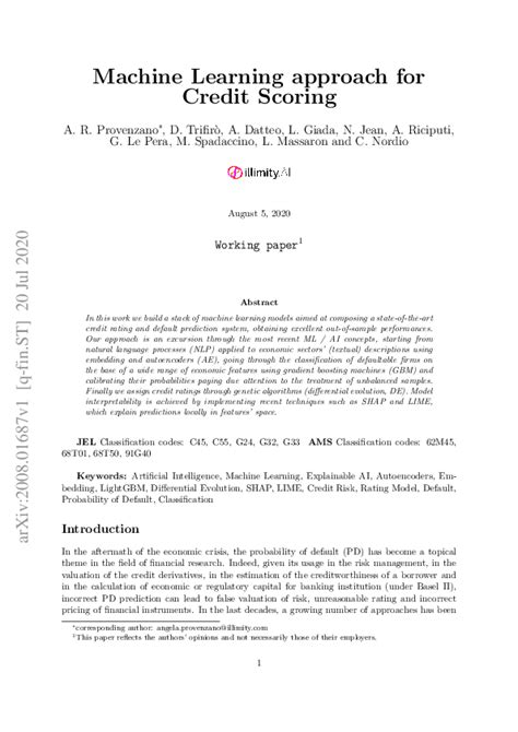 Pdf Machine Learning Approach For Credit Scoring