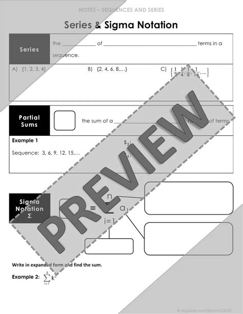 Series And Sigma Notation Lesson Video Guided Notes Homework