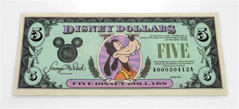 Series 1990 A 5 Disney Dollar Goofy Unc Condition Low Serial Dmnd