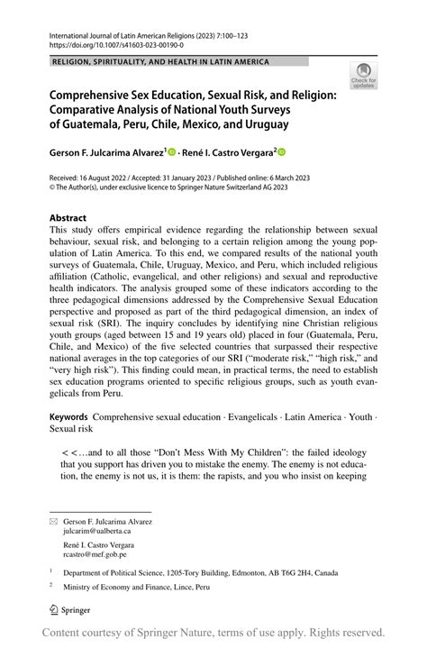 Comprehensive Sex Education Sexual Risk And Religion Comparative