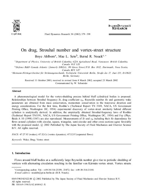 Pdf On Drag Strouhal Number And Vortex Street Structure