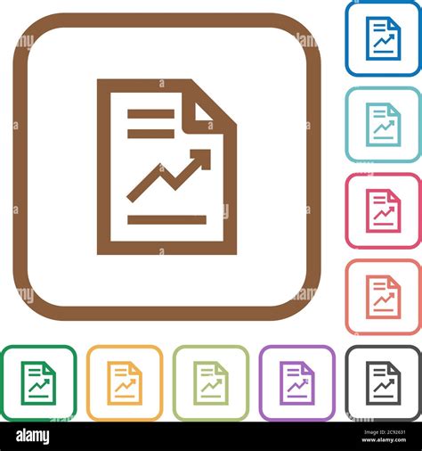 Report With Graph Simple Icons In Color Rounded Square Frames On White