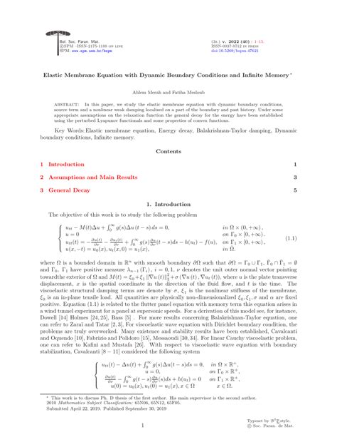 Pdf Elastic Membrane Equation With Dynamic Boundary Conditions And